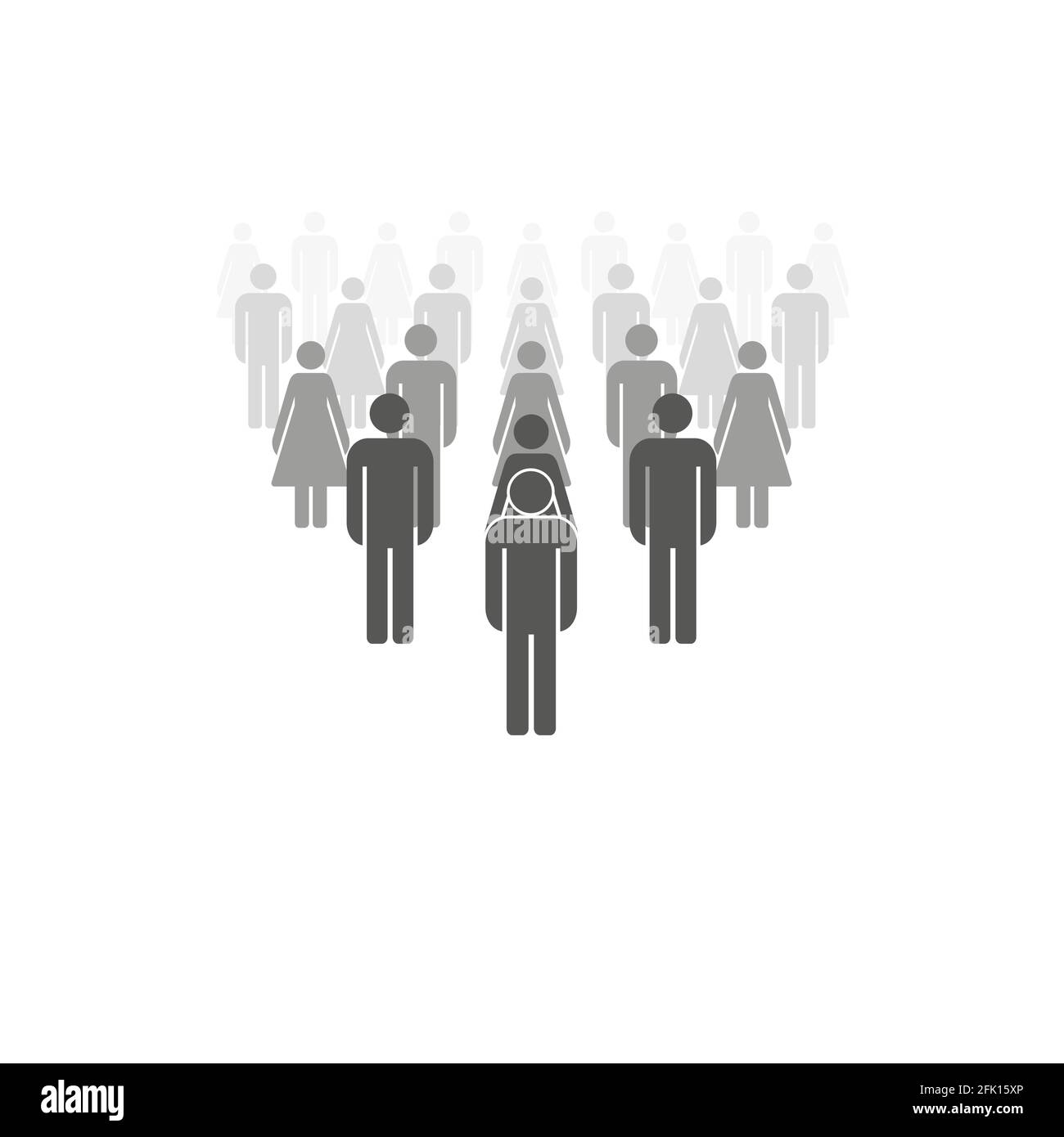 Big team with a leader icon. Crowd to the horizon dissolving away ...