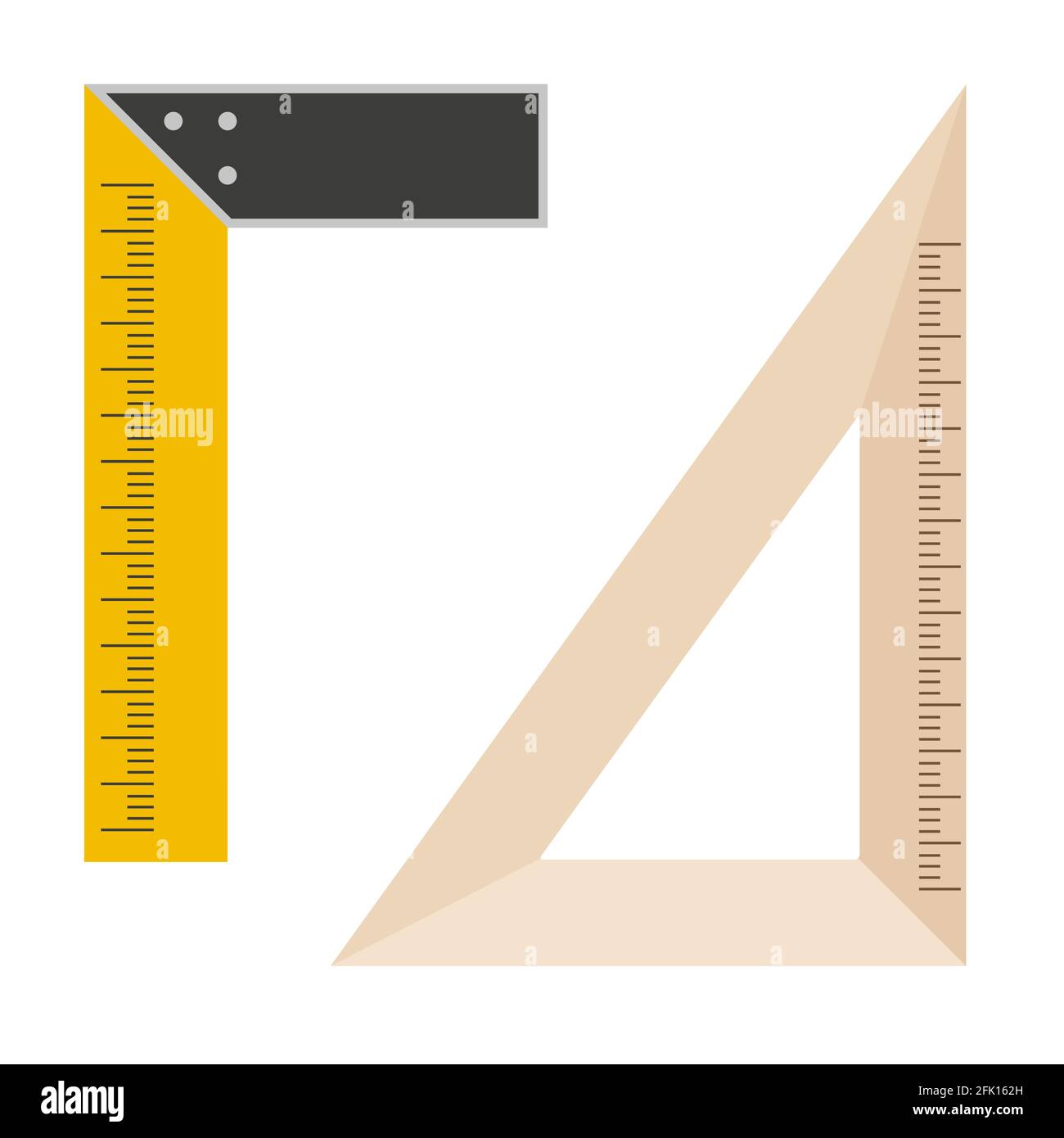 Metal and wood square measuring tool. L-square and school angle ruler ...