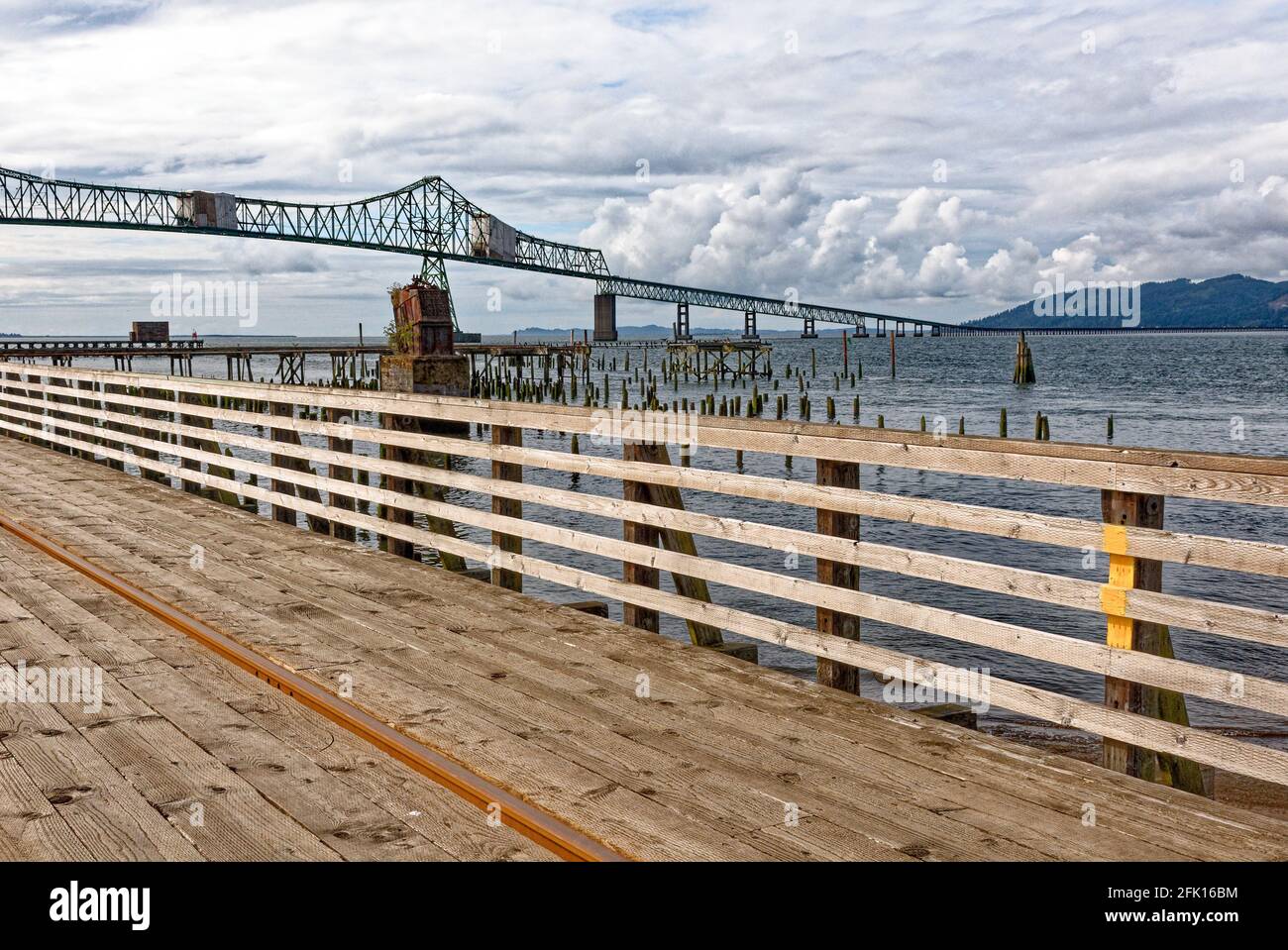 Astoria-Megler Bridge, Columbia River and wood pylons, Astoria, Oregon ...