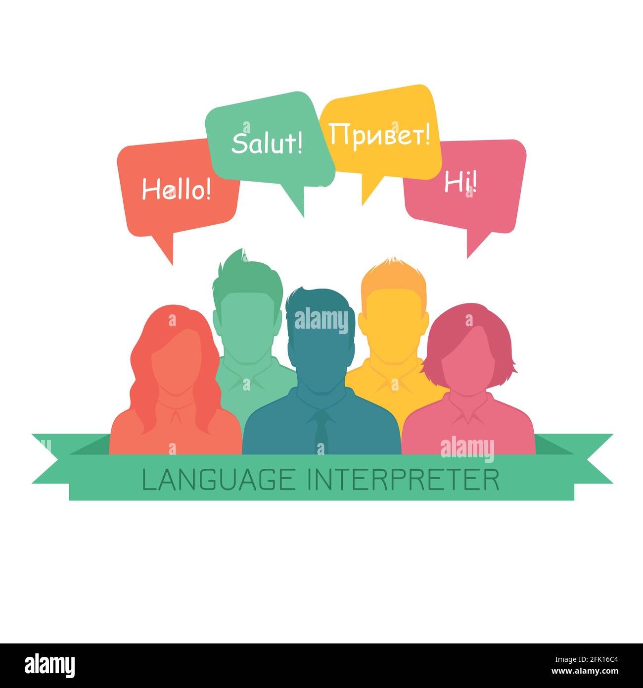 interpreter with speech bubbles in different languages. Communication ... interpreter with speech bubbles in different languages. Communication ...