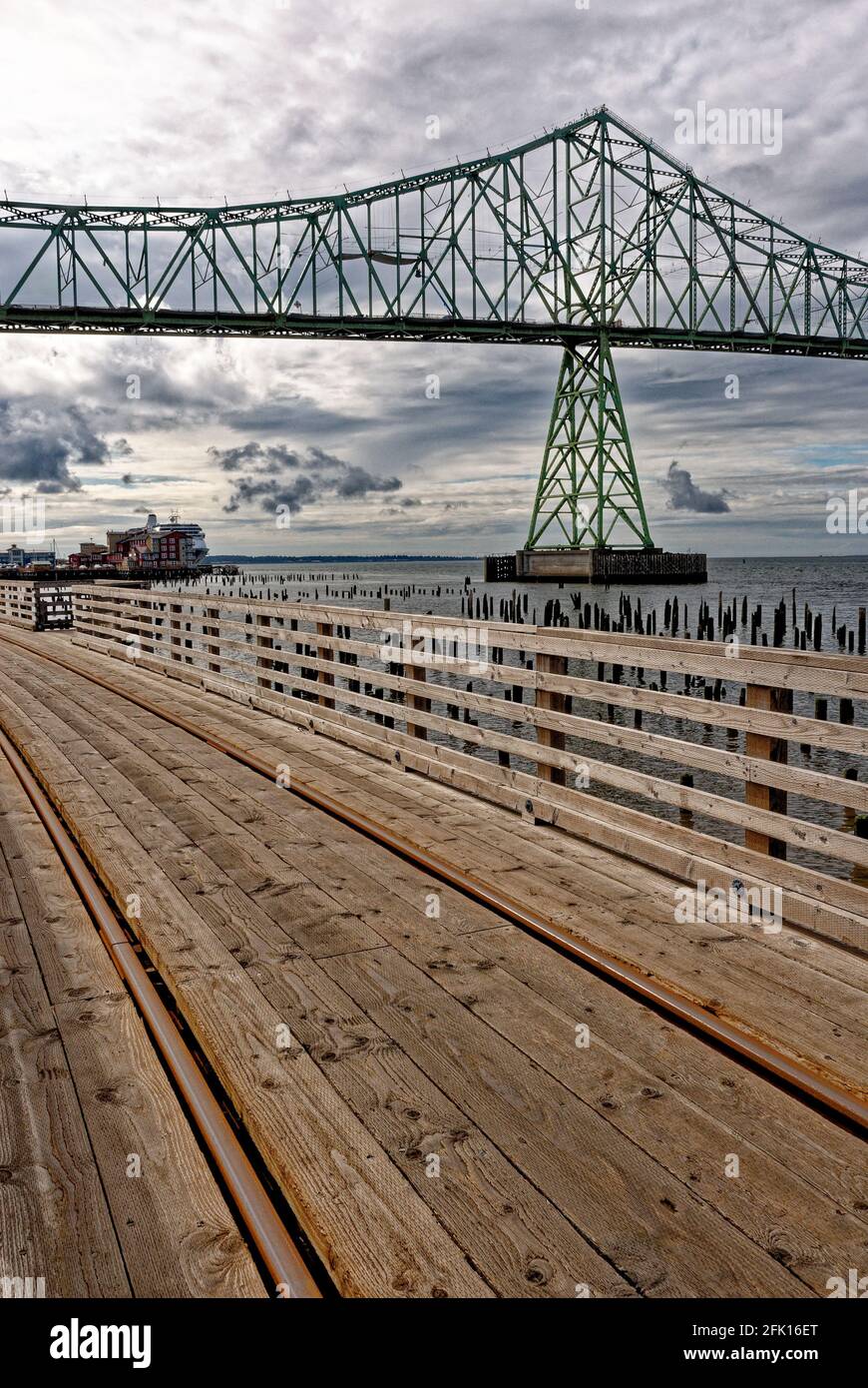Astoria-Megler Bridge, Columbia River and wood pylons, Astoria, Oregon ...
