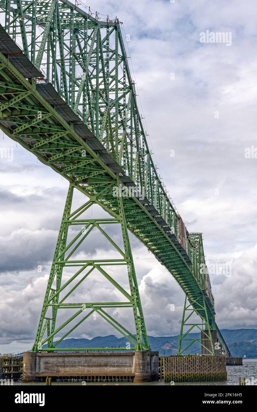 Astoria-Megler Bridge, Columbia River and wood pylons, Astoria, Oregon ...