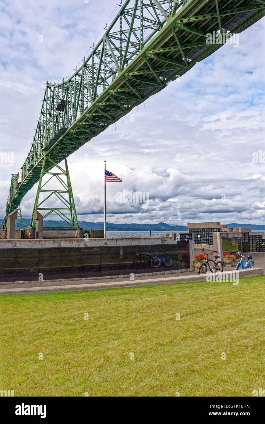 Astoria-Megler Bridge, Columbia River and wood pylons, Astoria, Oregon ...