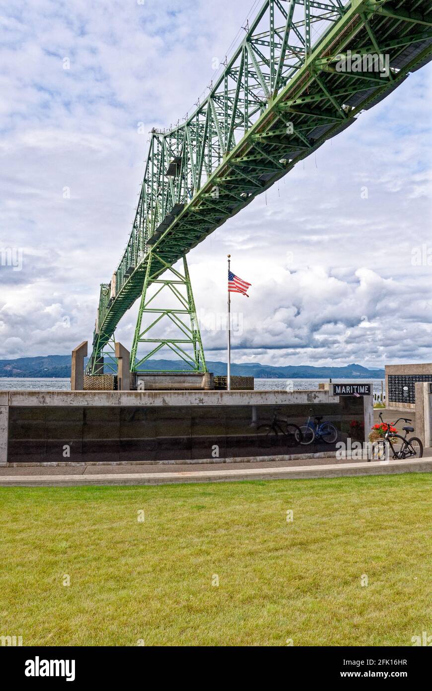 Astoria-Megler Bridge, Columbia River and wood pylons, Astoria, Oregon ...