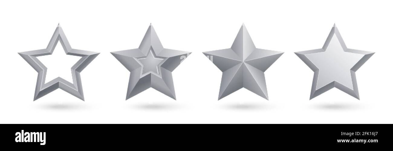 Silver stars. Realistic metal golden stars isolated for rating and ...
