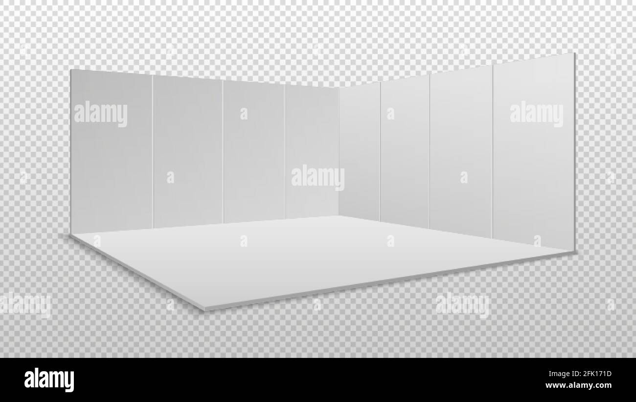 Blank display exhibition. Empty square event stand. White wall and ...