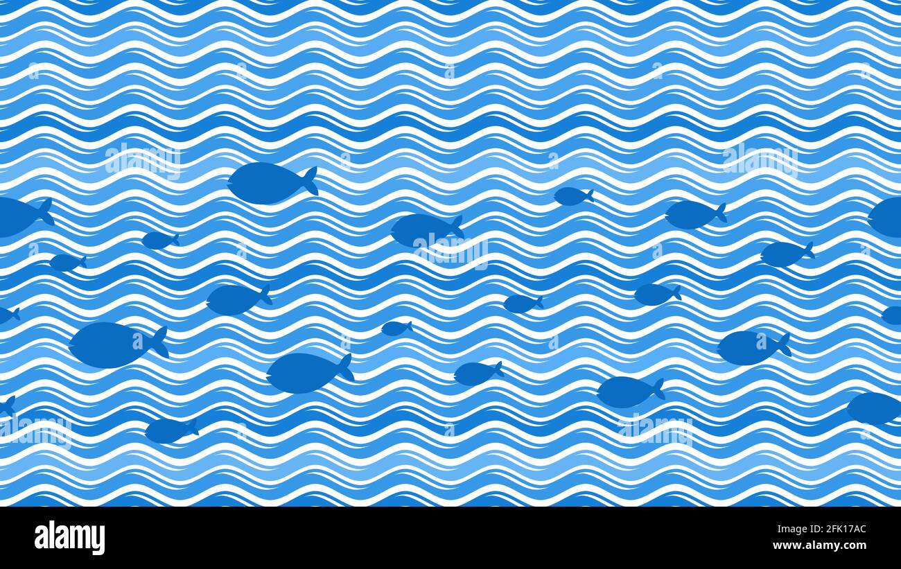 Sea waves. Curve wave pattern. Water streaks and fish silhouettes ...