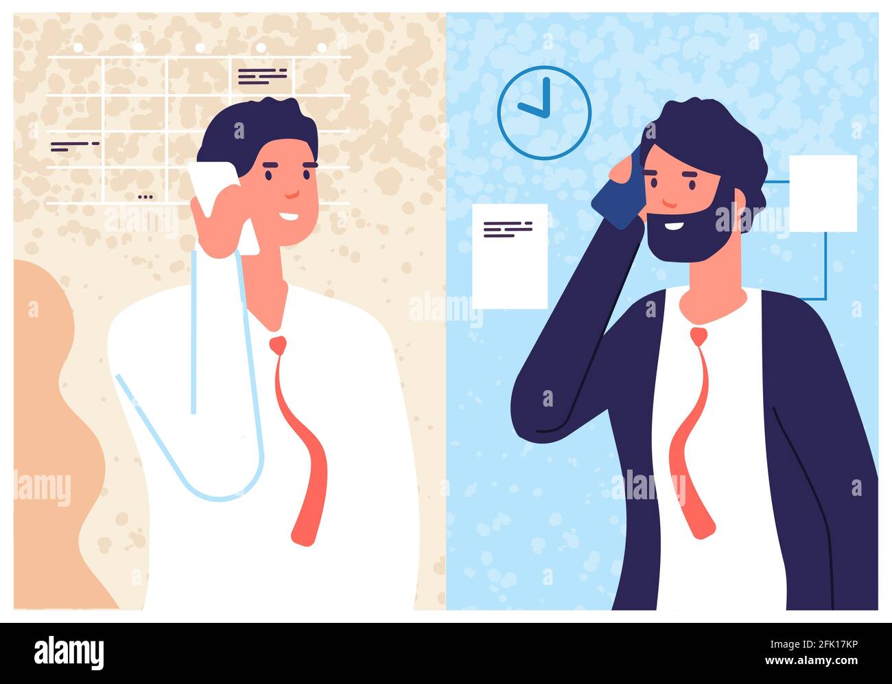 Business phone conversation. Men speaking, call center and managers ...