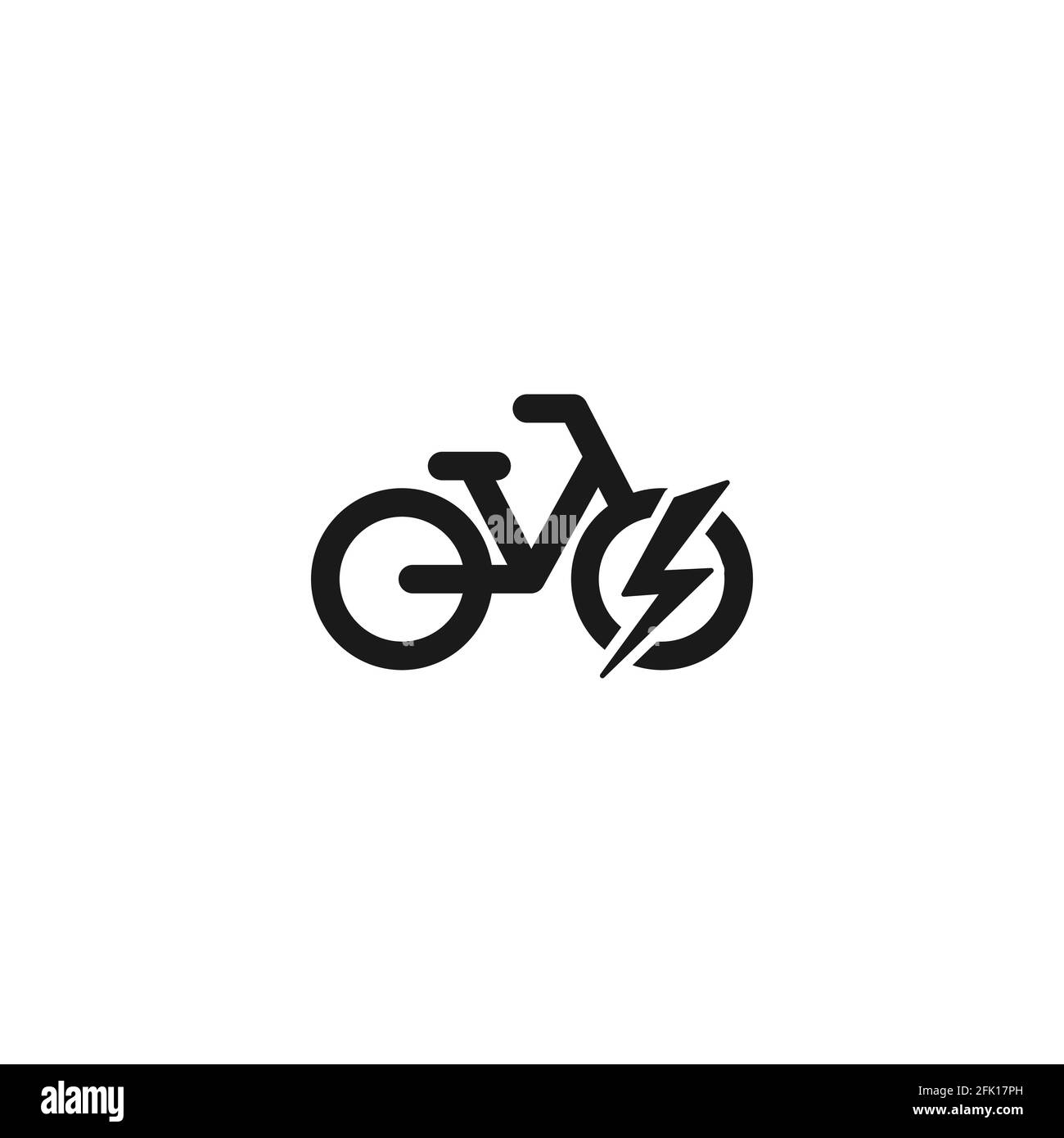 Black bike with lightning bolt icon. Flat electric bicycle isolated on ...