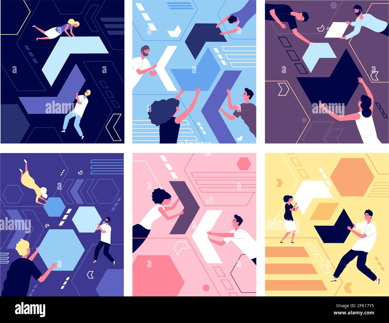 People and geometric shapes. Puzzle collection, organization or ...