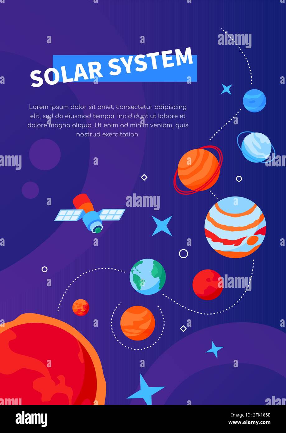 Solar system - modern colorful isometric web banner with copy space for ...