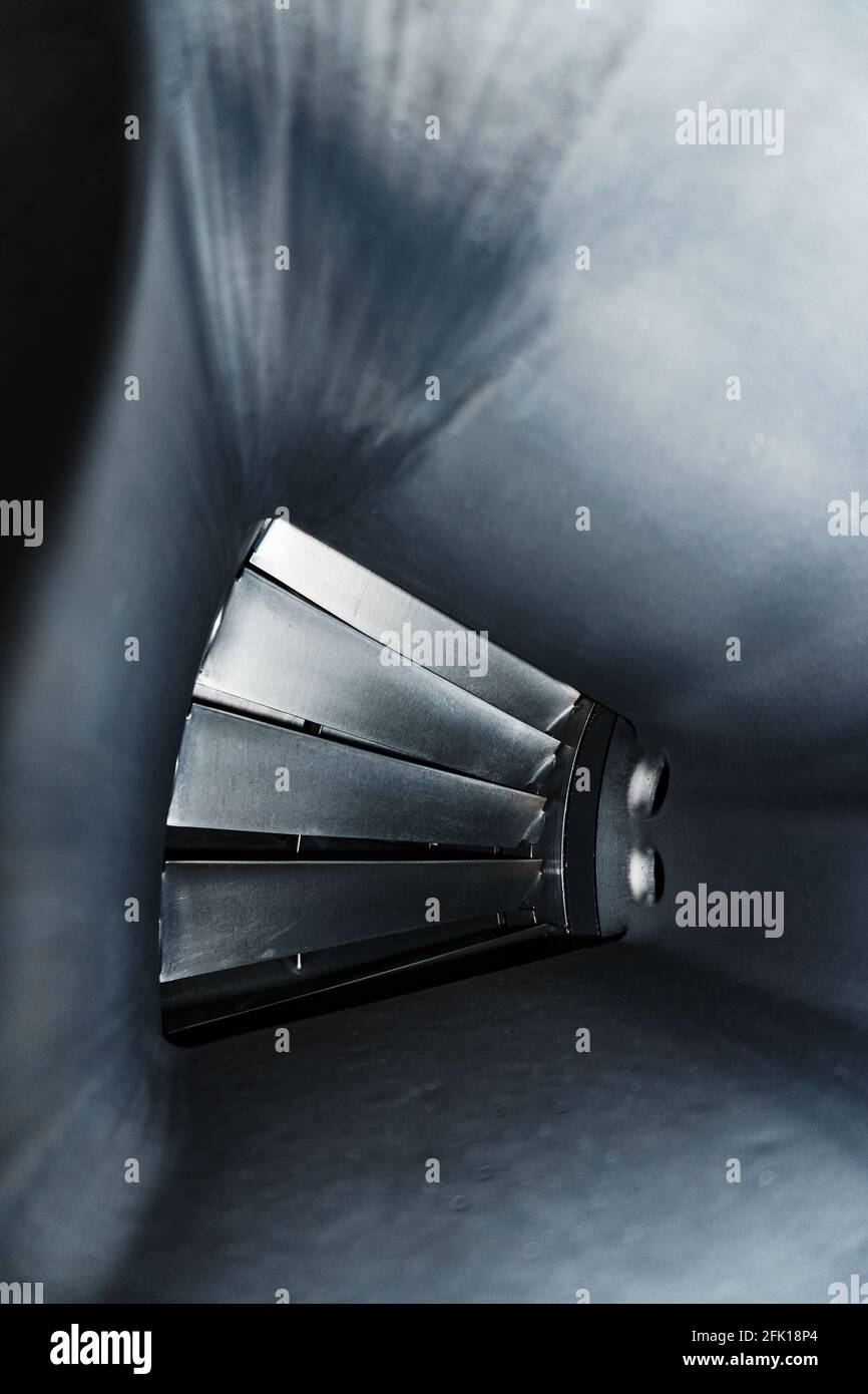 Jet engine fan blades from the inside. Jet gas turbine engine elements ...