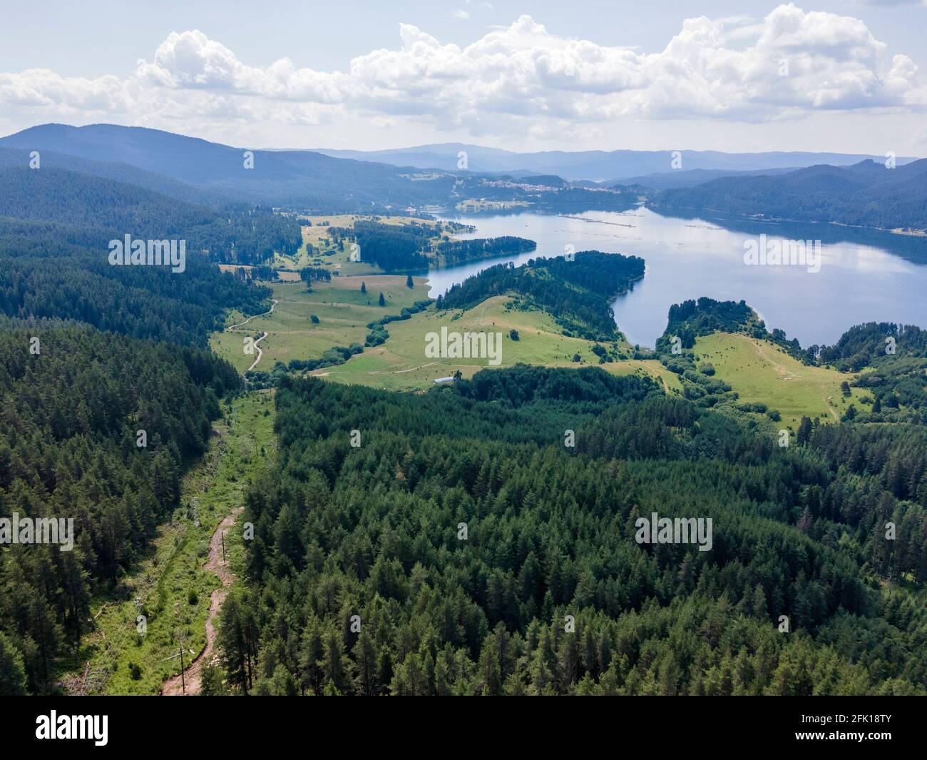 Aerial view of Dospat Reservoir, Smolyan Region, Bulgaria Stock Photo ...