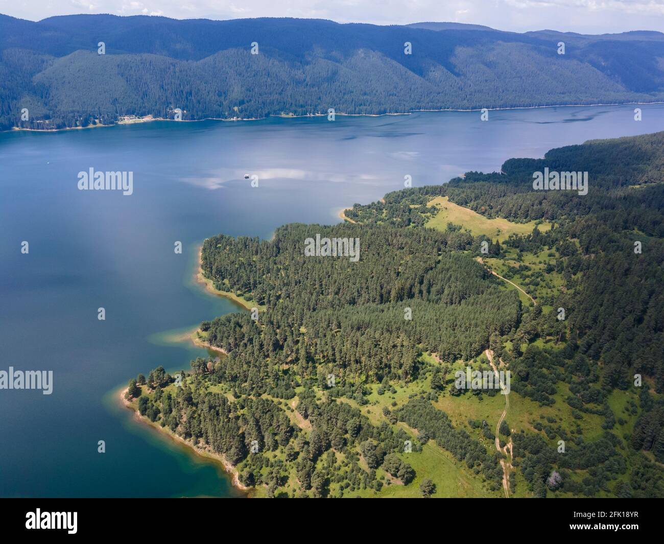 Aerial view of Dospat Reservoir, Smolyan Region, Bulgaria Stock Photo ...