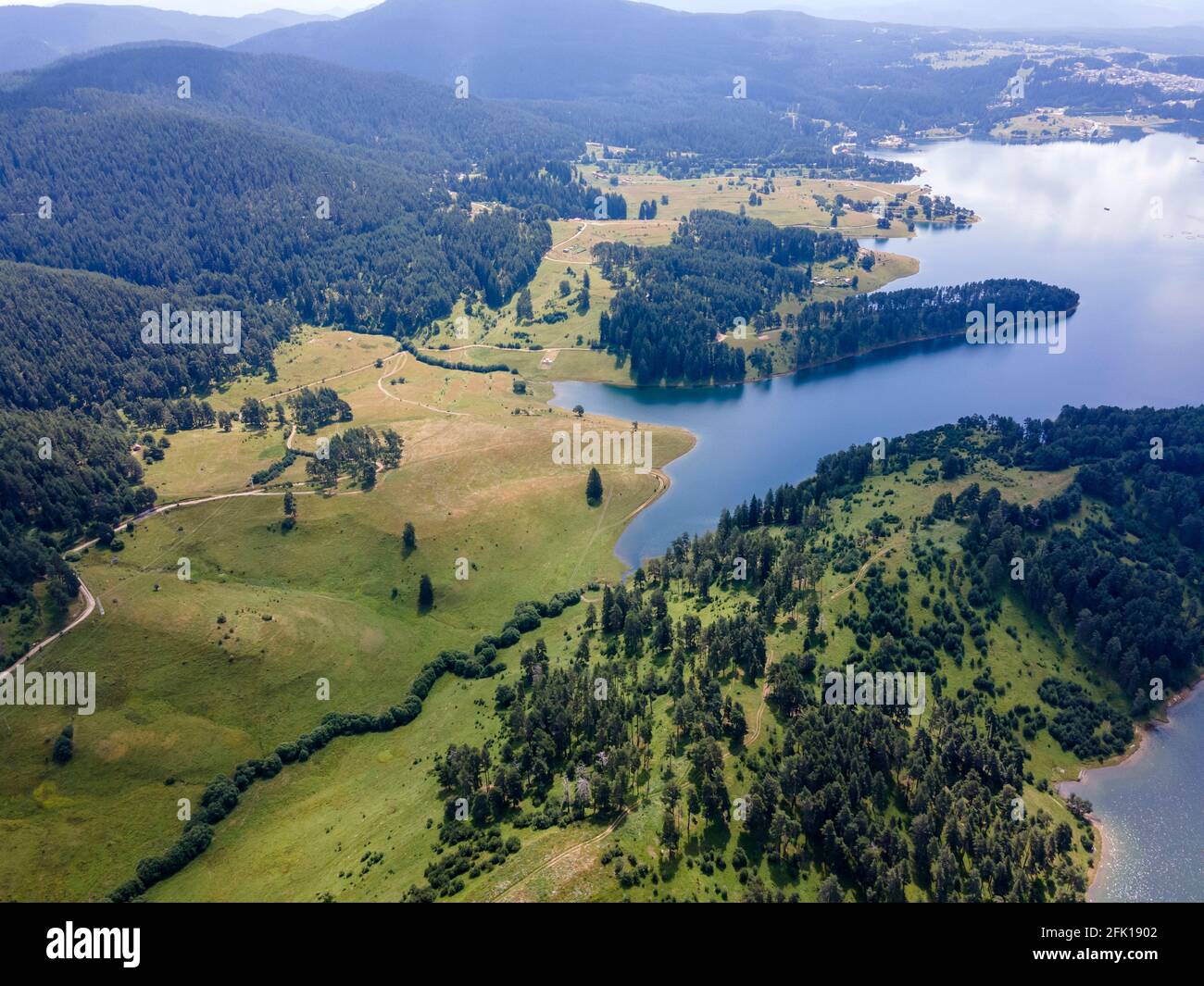 Aerial view of Dospat Reservoir, Smolyan Region, Bulgaria Stock Photo ...