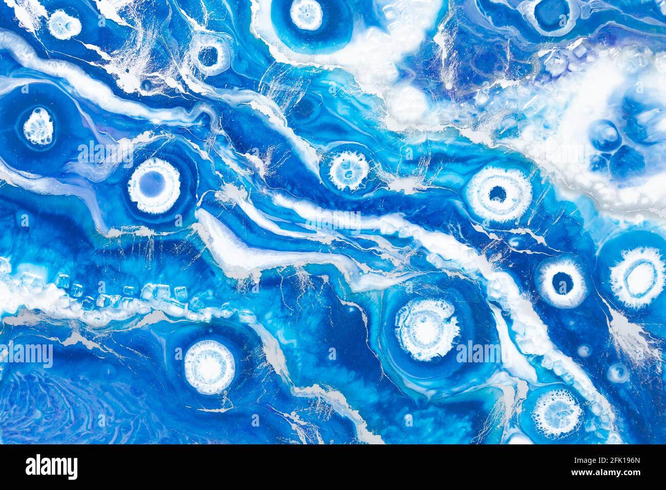 Epoxy resin art background. Resin art with blue and white colors ...