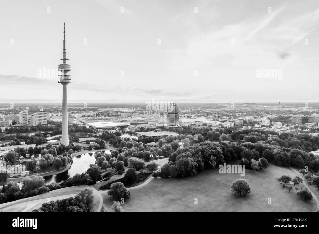 Aerial view over the beautiful bavarian town Munich, monaco, with its ...