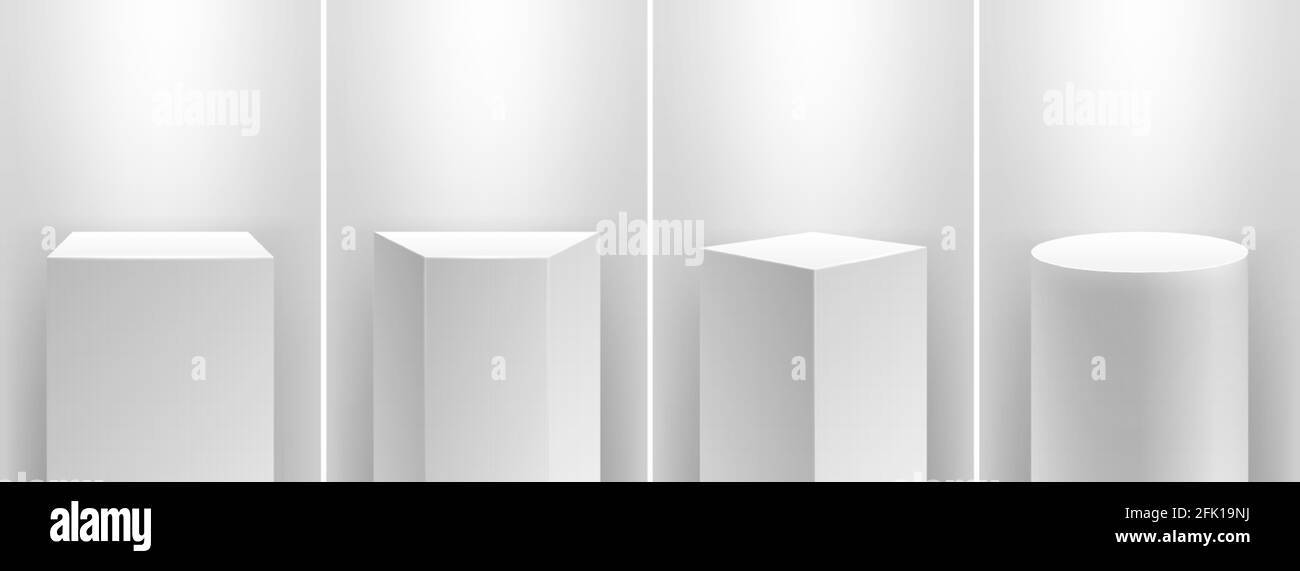 Museum stage. Realistic cubes podium, 3d exhibit displays. Gallery ...
