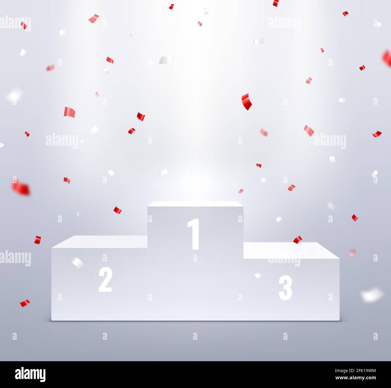 Podium and confetti. Sport pedestal for winners, 3d stairs award ...