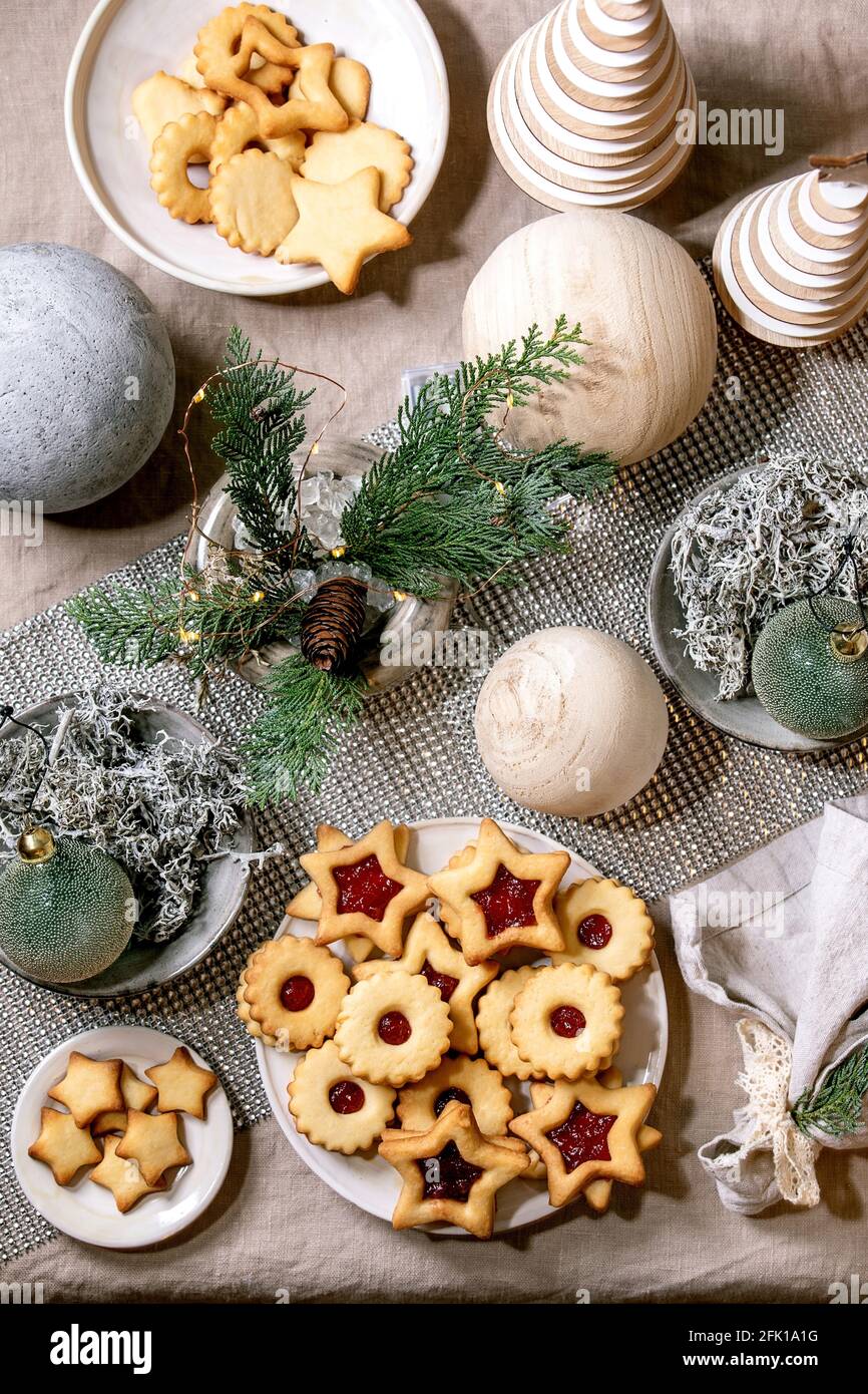 Homemade traditional Christmas Linz shortbread biscuits cookies with ...