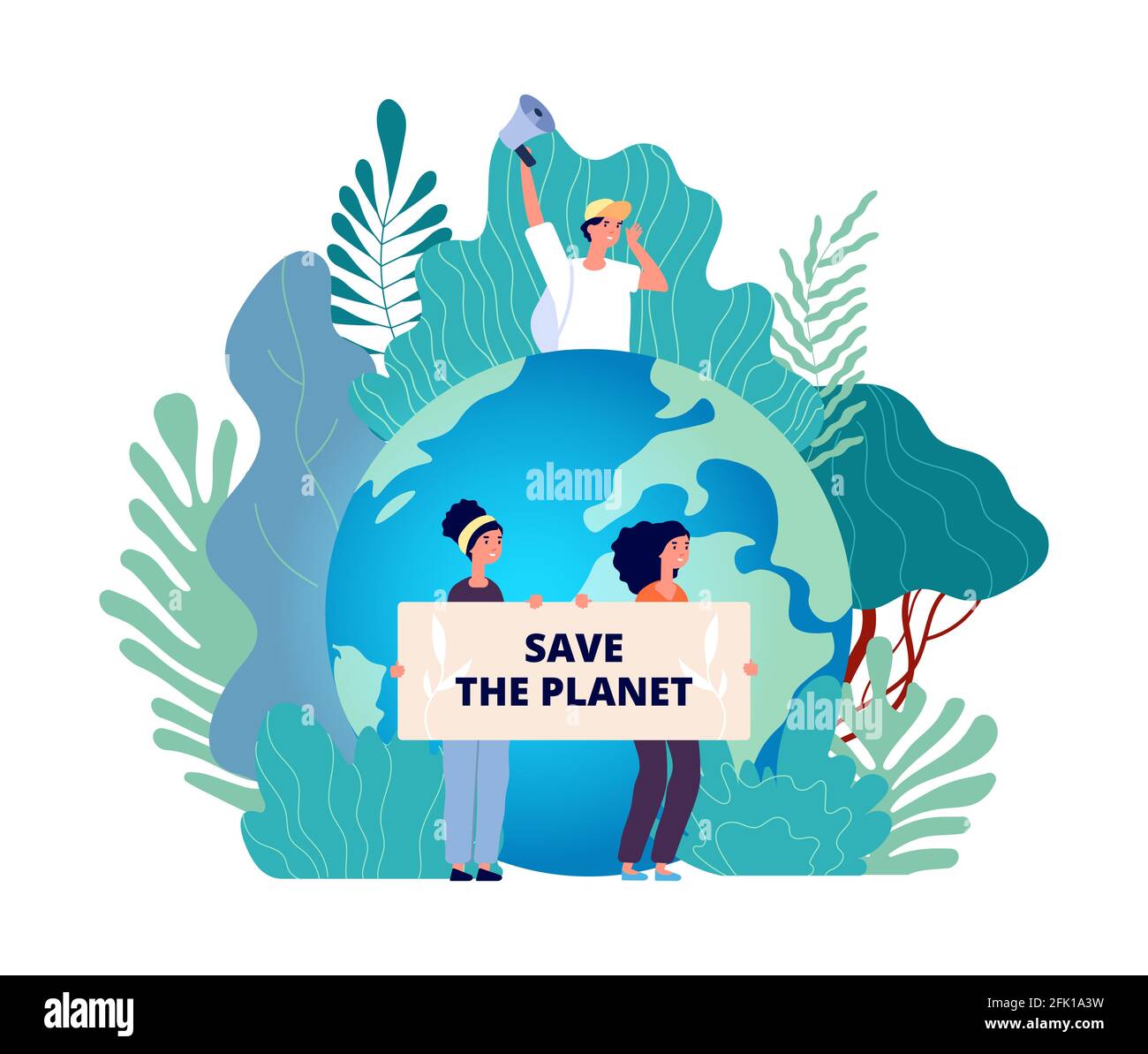 Earth day concept. Save planet, group with posters. Nature ...