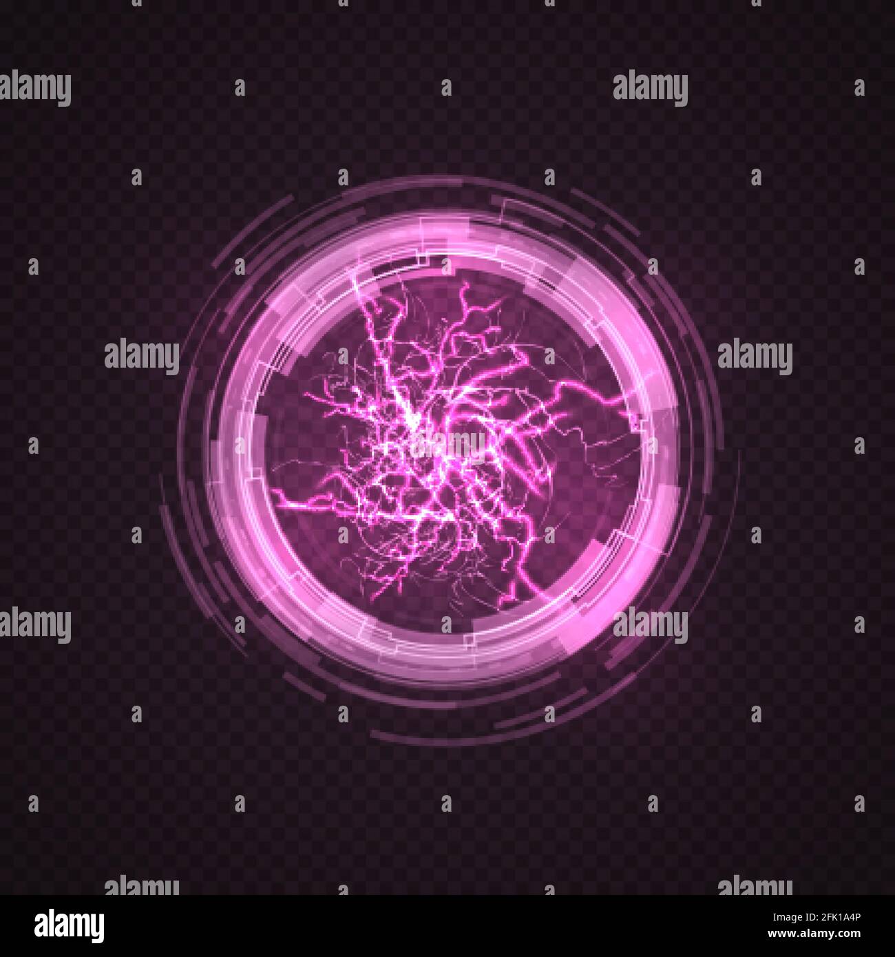 Lighting circle. Purple ball, energy plasma. Electric power explosion ...