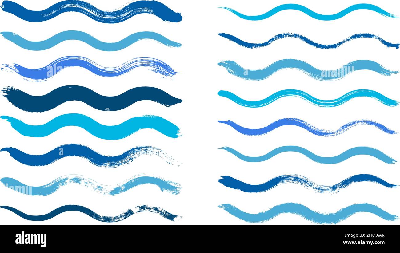 Wave brush. Cyan water waves, isolated dirty grunge painted paintbrush ...