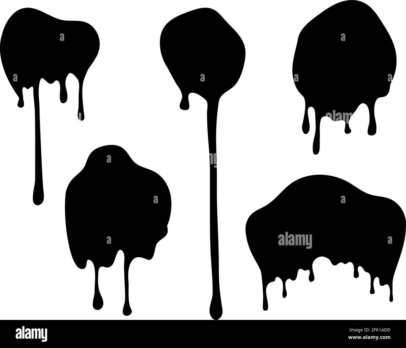 Dripping blobs. Black ink drops. Flat paint spots. Isolated flow oil or ...