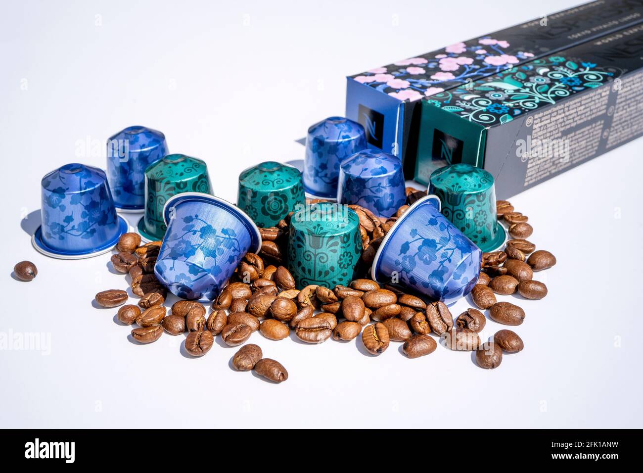 Nice, FRANCE - 22.04.2021: Nespresso cafe new collection for decoration ...