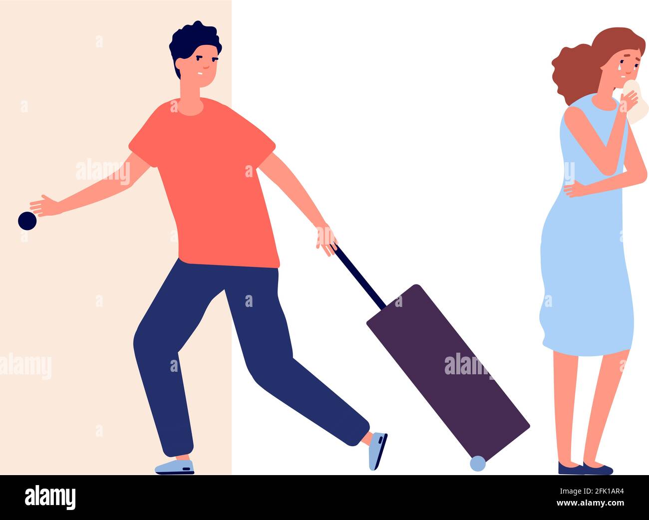 Man leaves home. Family quarrel, crying woman. Divorce, depression and ...