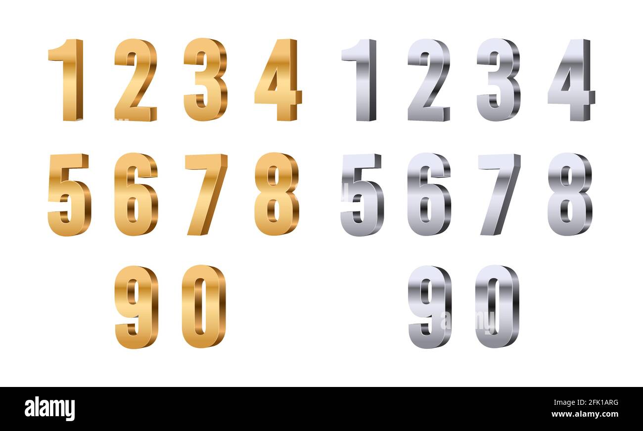 3d numbers. Gold silver digits, stylish beauty font elements. Glitter ...