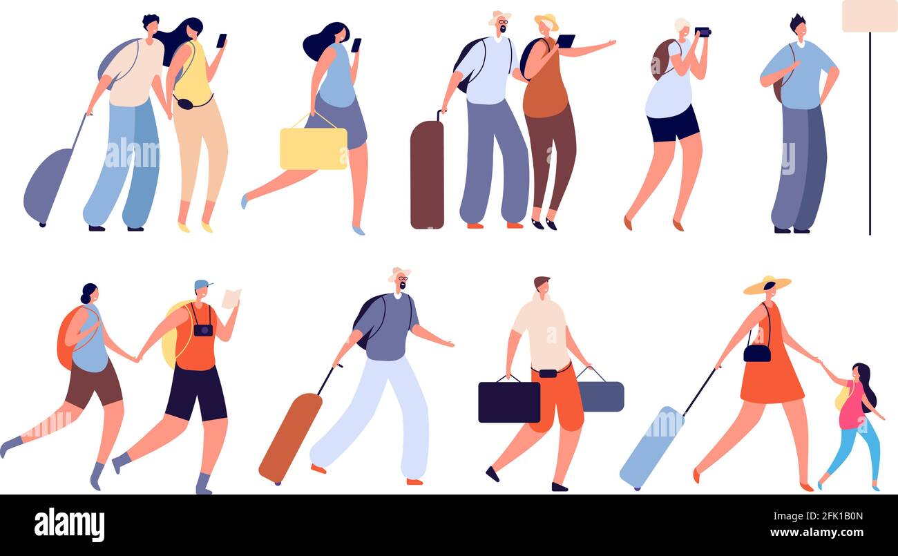 Travel people. Travellers characters, person with camera. Isolated ...