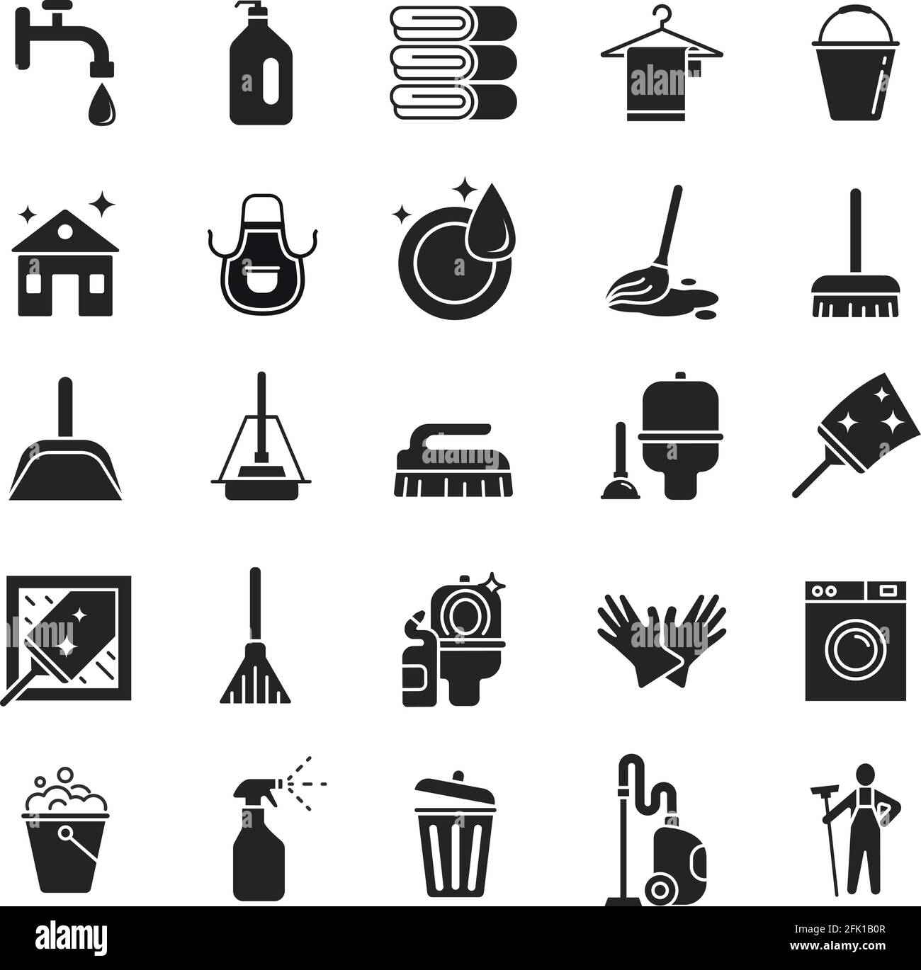 Cleaning service icons. Clean equipment, quality maid household ...