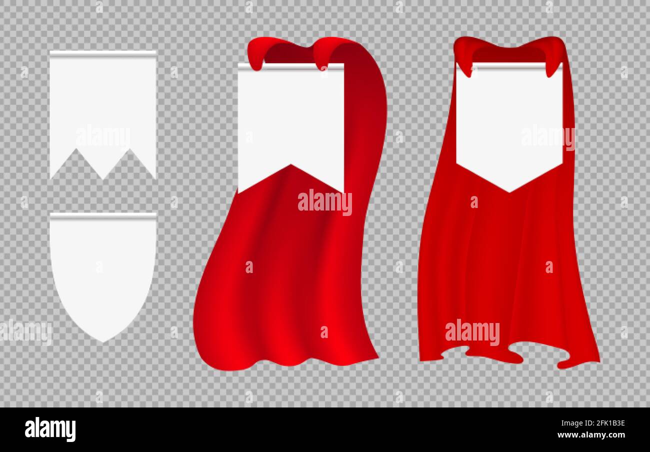 Red hero cape. Fashion costumes and banner blanks. leadership signs ...