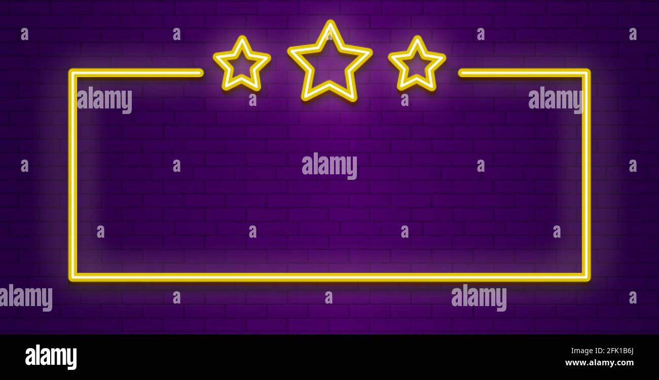 Neon stars frame. Lighting transparent color winner banner. Light ...