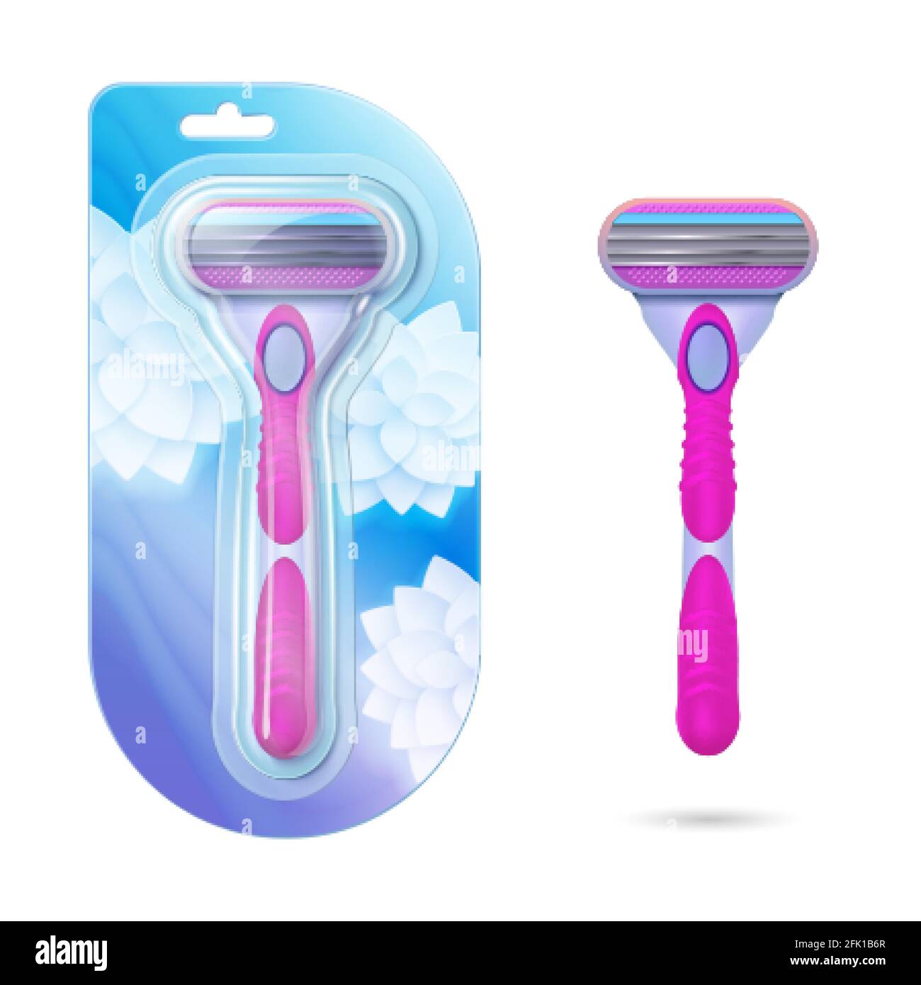 Woman shaving razor. Realistic pink razors in pack and isolated on ...