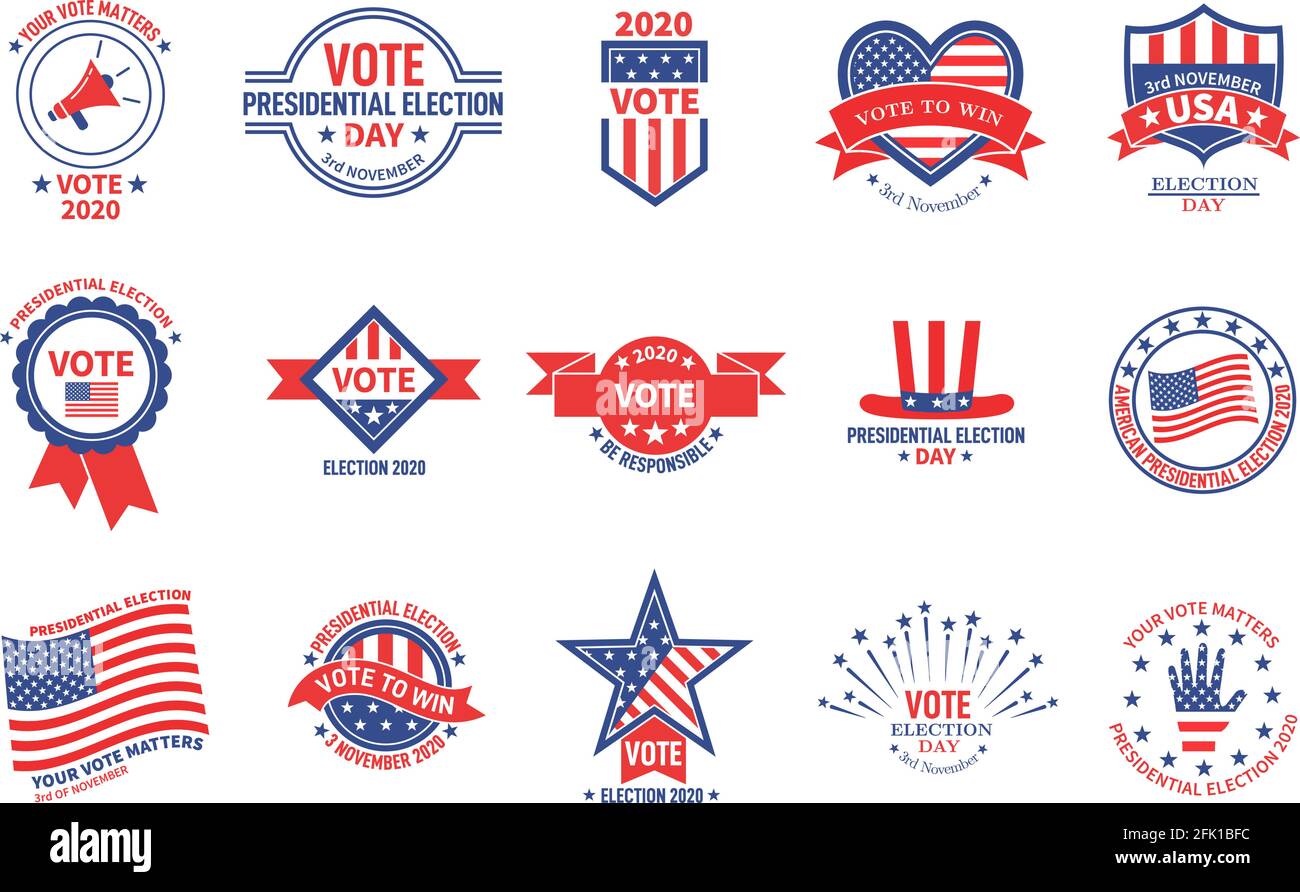 Election badges. Political campaign, usa presidential day vote ...