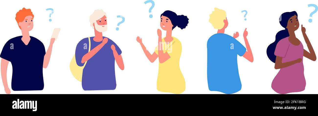 Thoughtful people. Curious girls, young thinking characters. Man has ...