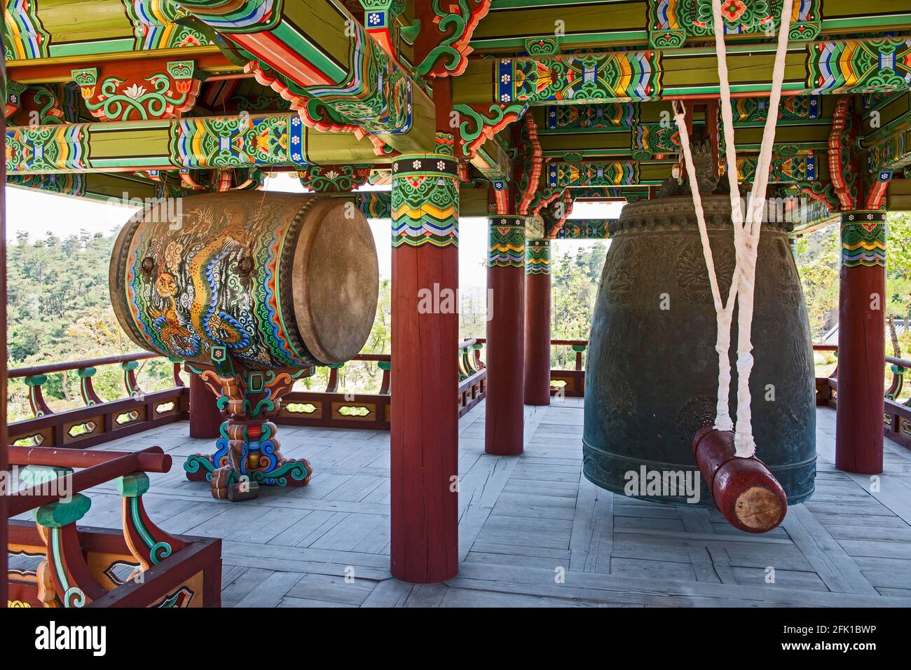 Bell and drum for Buddhist rituals at the Naksansa Temple Stock Photo ...