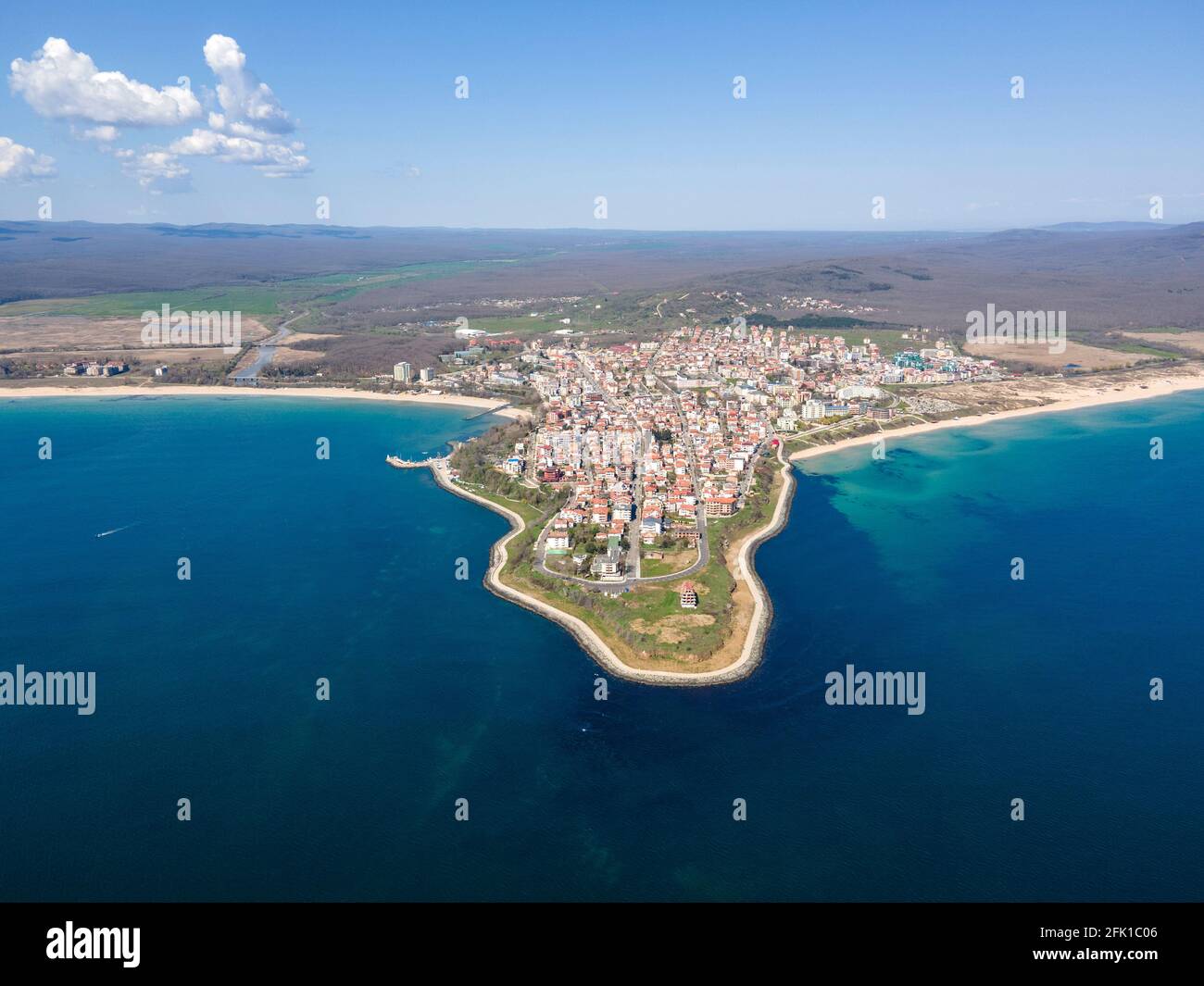 Amazing Aerial view of town of Primorsko, Burgas Region, Bulgaria Stock ...