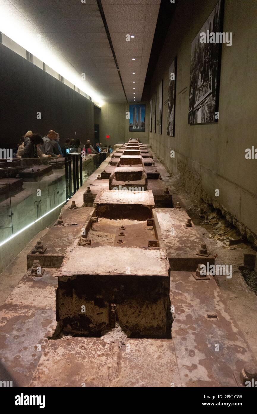 September 11 or 9/11 museum in New York city, USA. Indoors view of ...