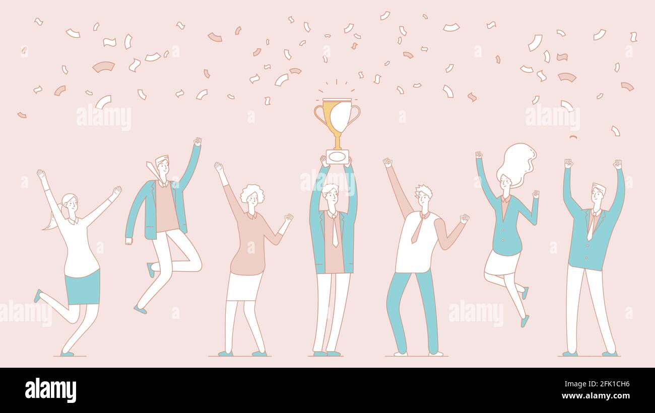 Winner team. Businessman with golden cup. Teamleader, professional boss ...