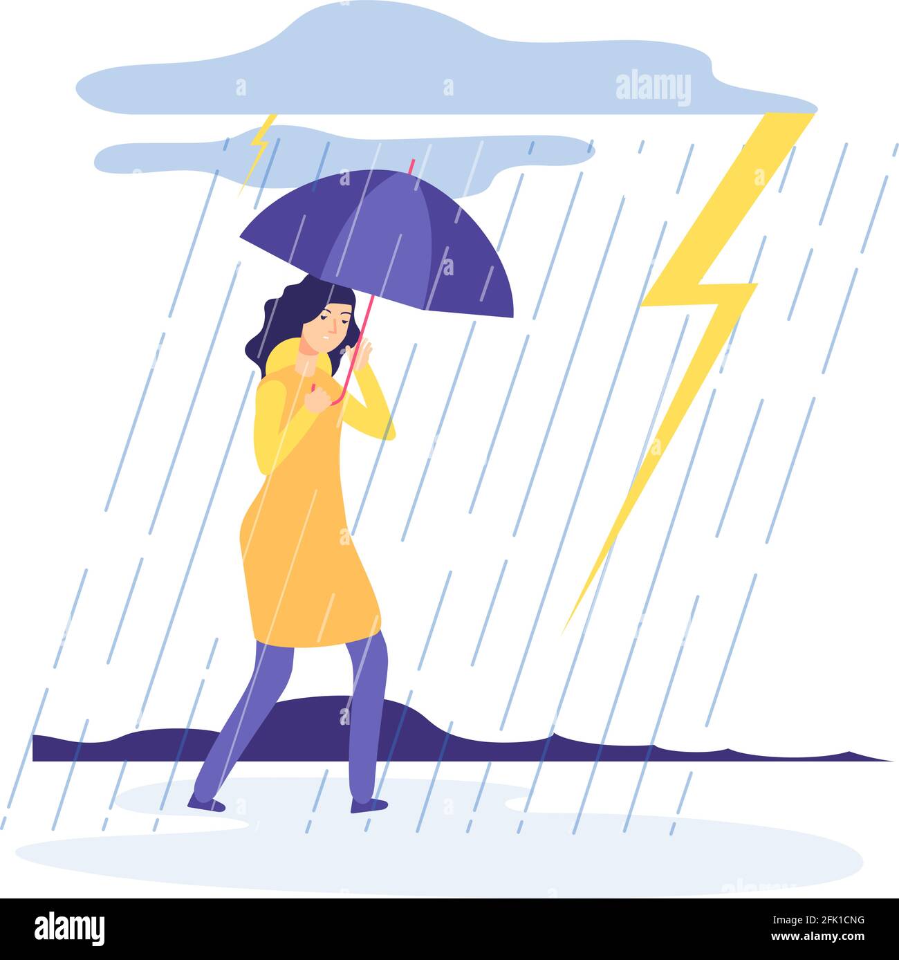 Sad Girl In The Rain With Umbrella