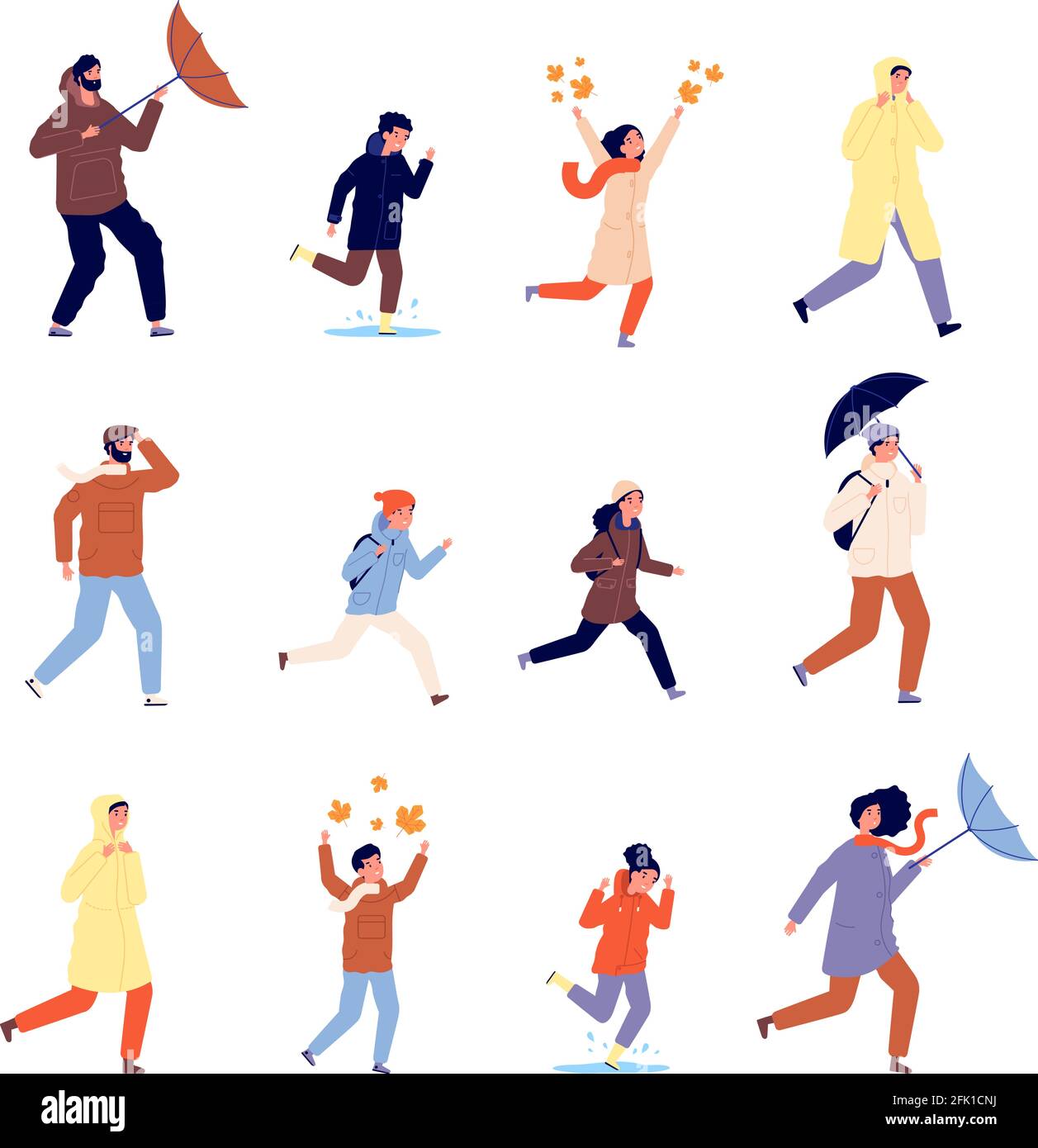 People in autumn. Happy active woman, outdoor pleasure. Kids jumping ...