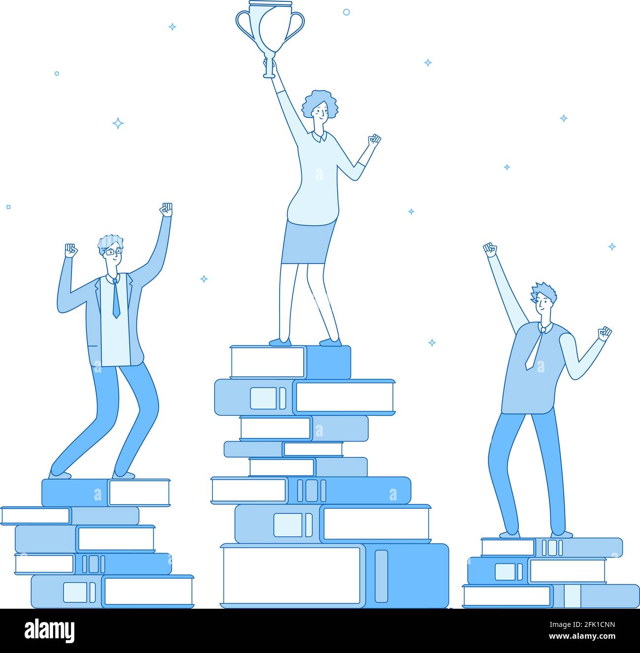 Clever people. Woman winner, self education concept. Learning, reading ...