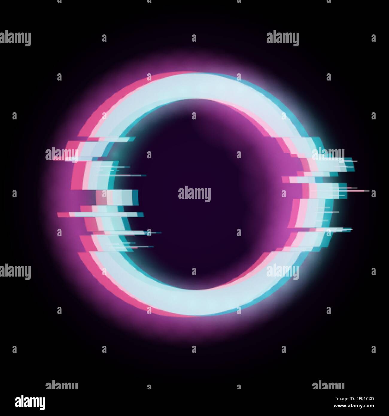 Glitch effect. Circle distorted shape, digital technology element ...