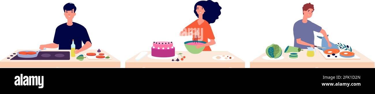 People cooking. Man woman baking and make food. People and fresh ...