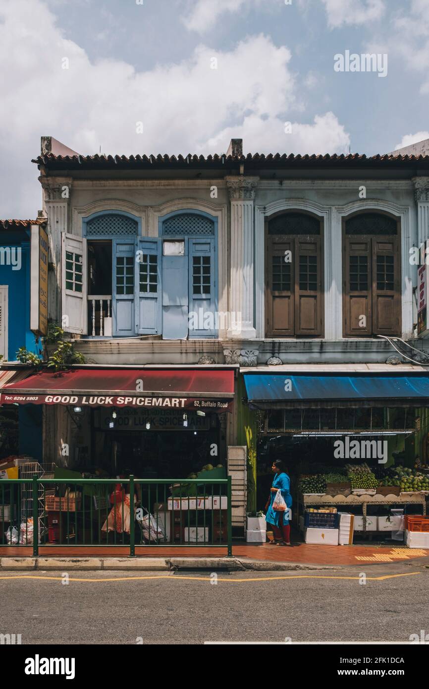 Colourful old buildings in Singapore’s Little India neighbour Stock ...