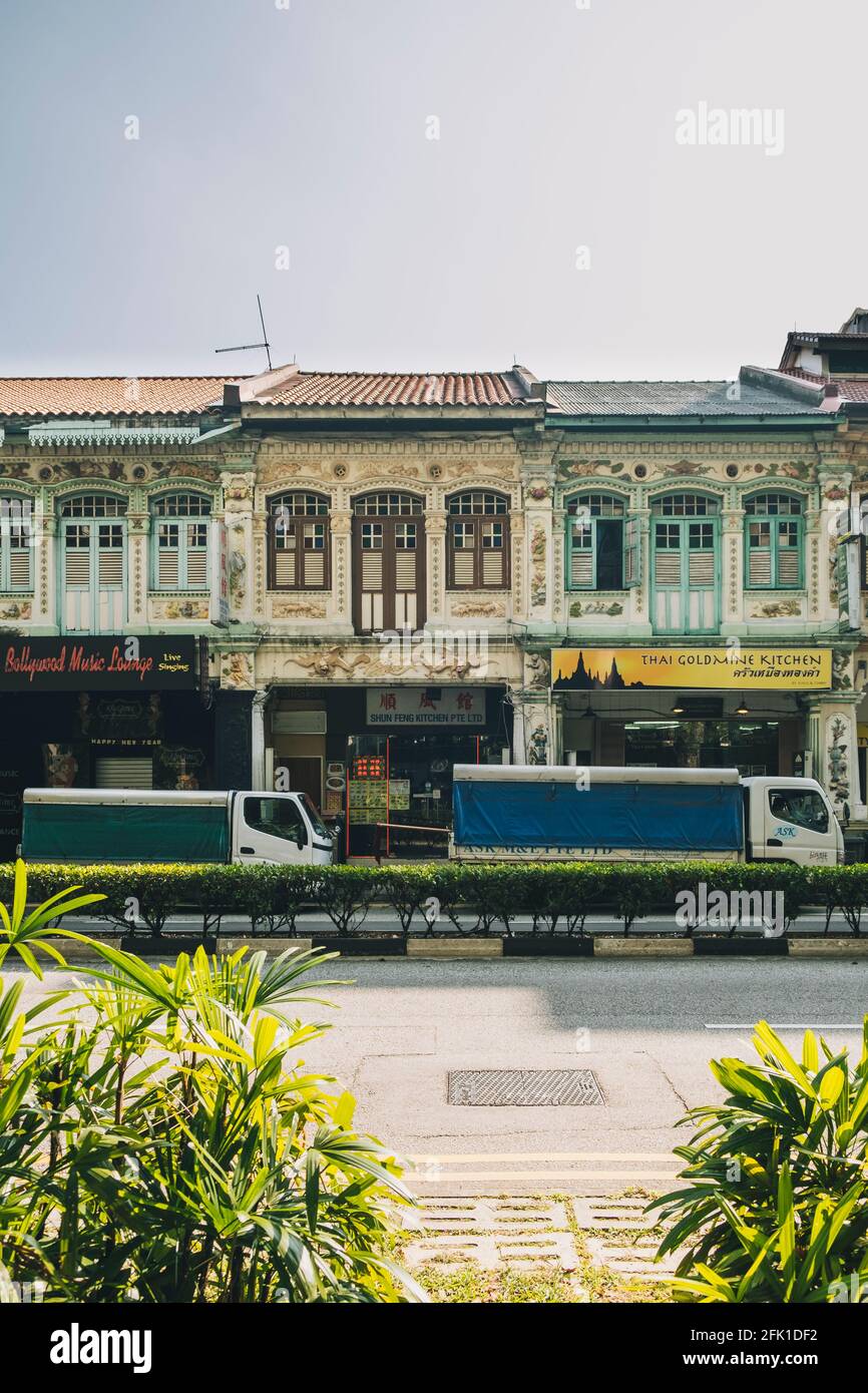 Colourful old buildings in Singapore’s Little India neighbour Stock ...
