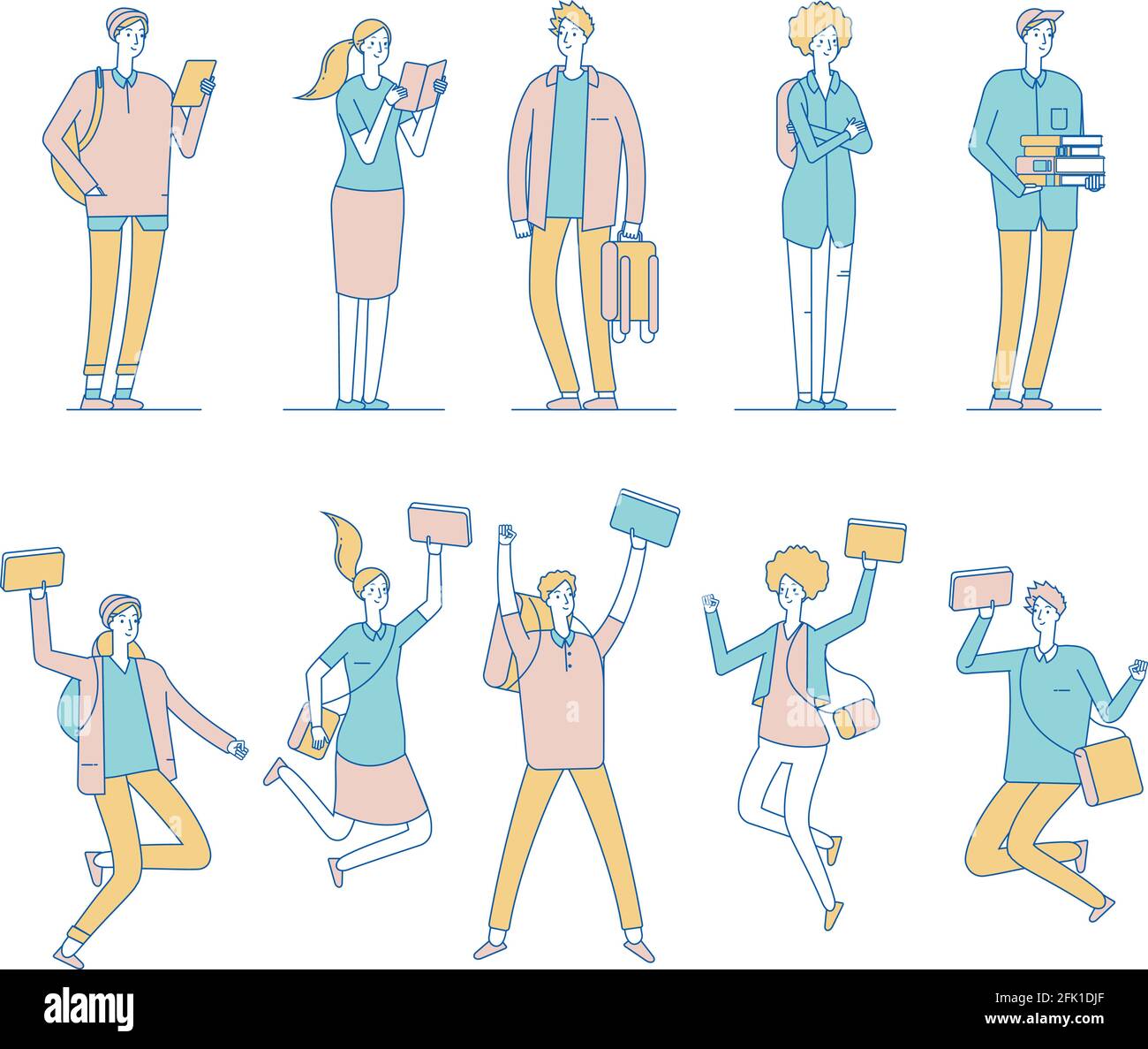 Students with books. Calm funny teens. Students with bags and textbooks ...